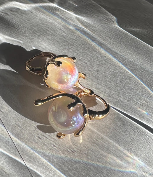 Aster & Aura Kaia Gold Drip Pearl Iridescent Huggies Earring | I Dream a Highway